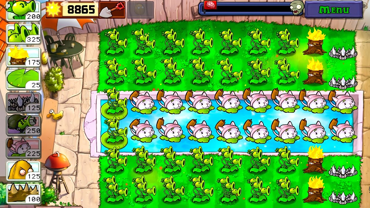 PVZ MOD *THREEPEATER+CATTAIL+TOUCHWOOD+SPIKEWEED VS ALL ZOMBIES ...