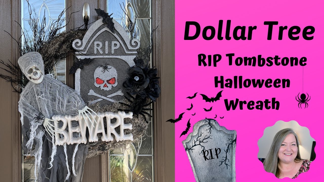 RIP Tombstone Halloween Wreath DIY ~ Fun & Easy Halloween DIY ~ Dollar ...