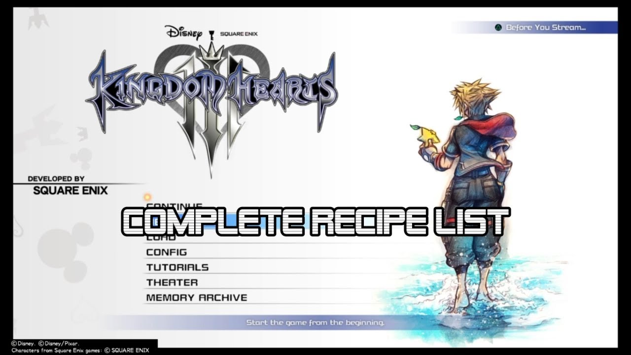 Kingdom Hearts 3 - All Recipe List - YouTube