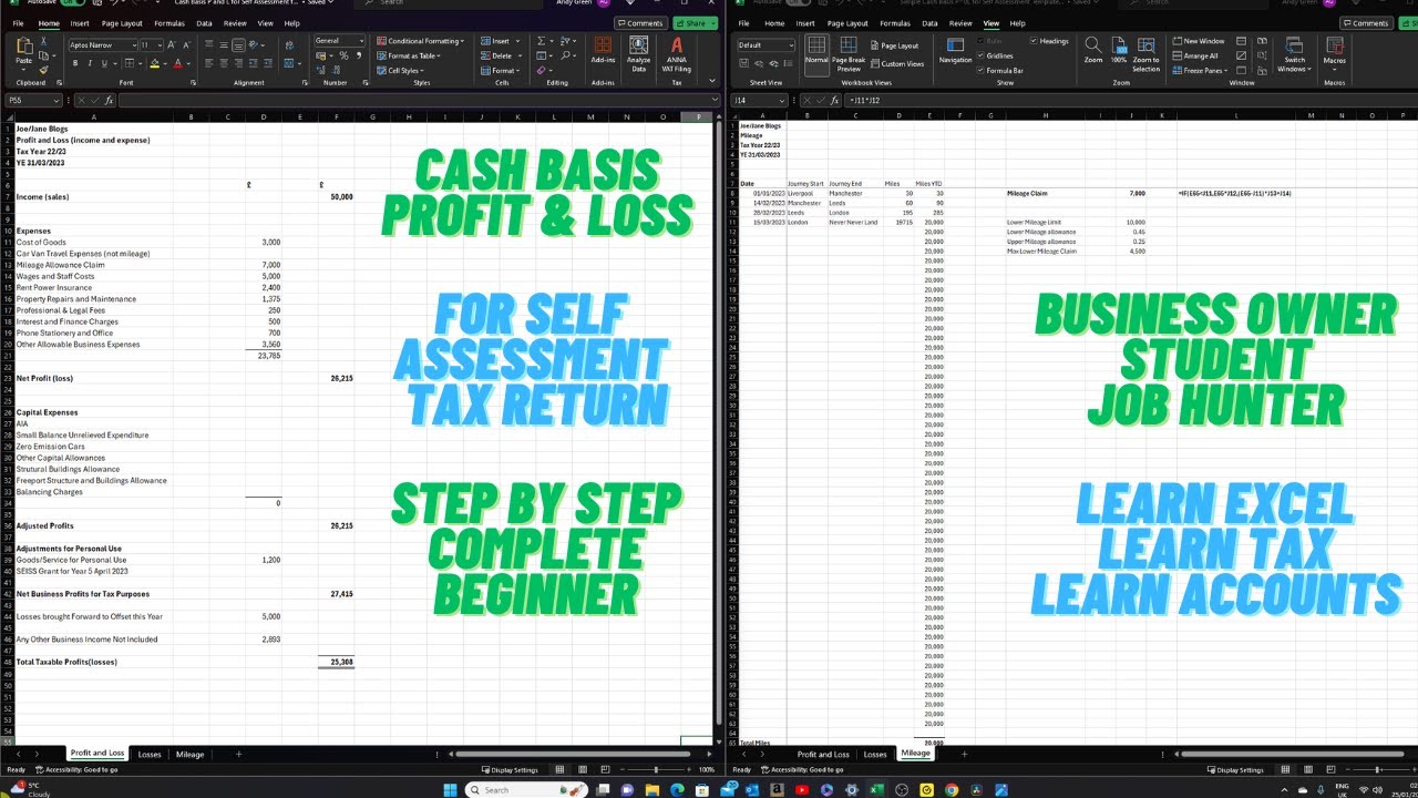 Complete Beginner Build A Sole Trader Excel Cash Basis P&L For ...