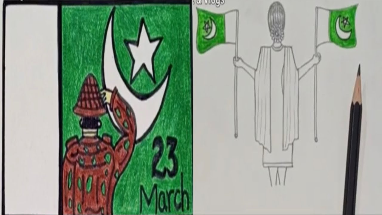 Traditional Girl with Pakistani Flags ||23rd March Drawing || Easy Girl ...