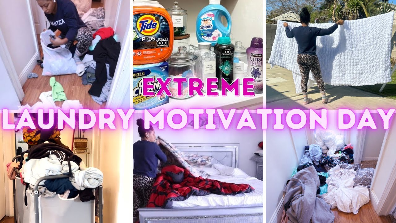 EXTREME All DAY LAUNDRY MOTIVATION WORKING MOM LAUNDRY ROUTINE 6 LOADS ...