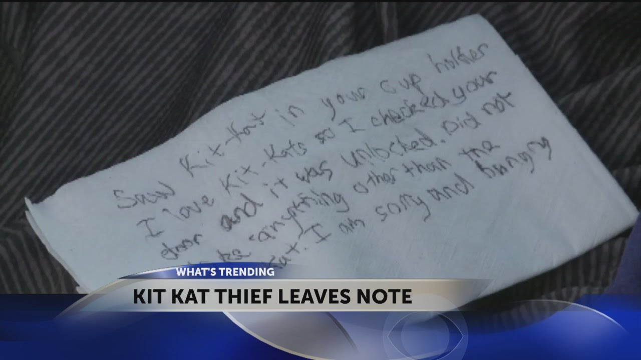 VIRAL: Thief steals Kit-Kat bar from car, leaves notes - YouTube
