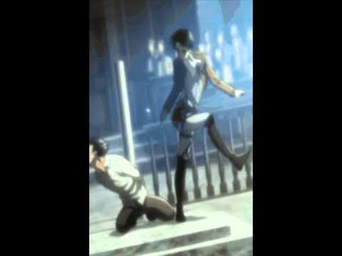 Levi beats up Eren with strange music playing - YouTube