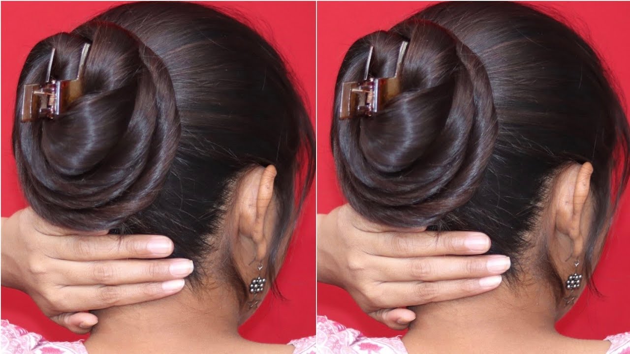 Simple Small Clutcher Bun For Everyday | Daily Use Clutcher Hairstyle ...