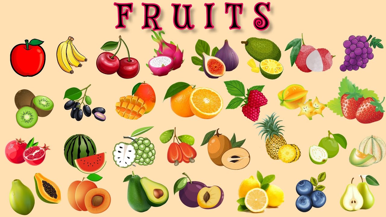 learn 30 fruits name in English/kids/toddlers/preschool - YouTube