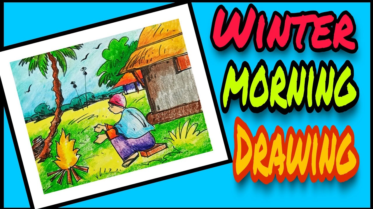 How to draw Winter season Drawing. Easy Winter scenery Drawing for ...