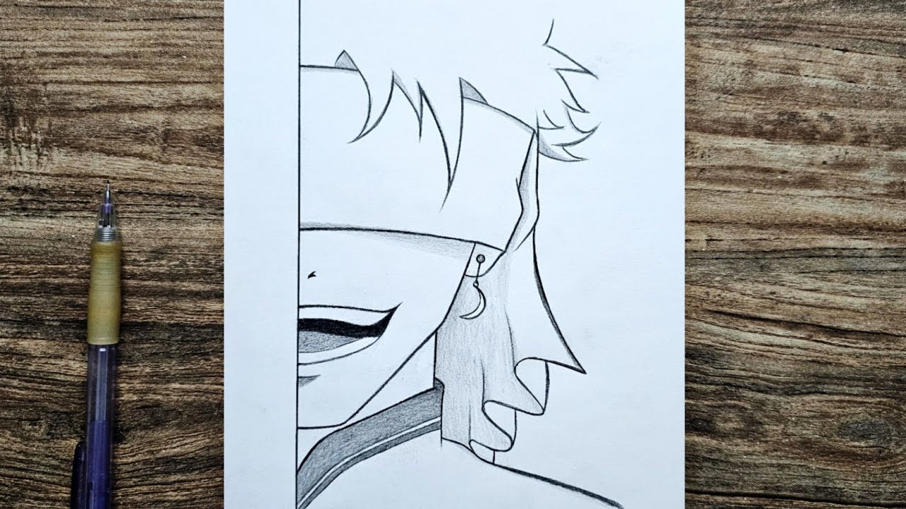 Easy anime half face drawing | How to draw anime blind step by step ...