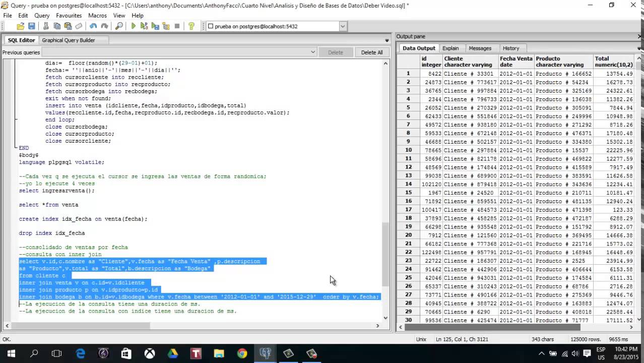 Cursores e Indices: Tiempo de respuesta de una consulta en postgreSQL ...