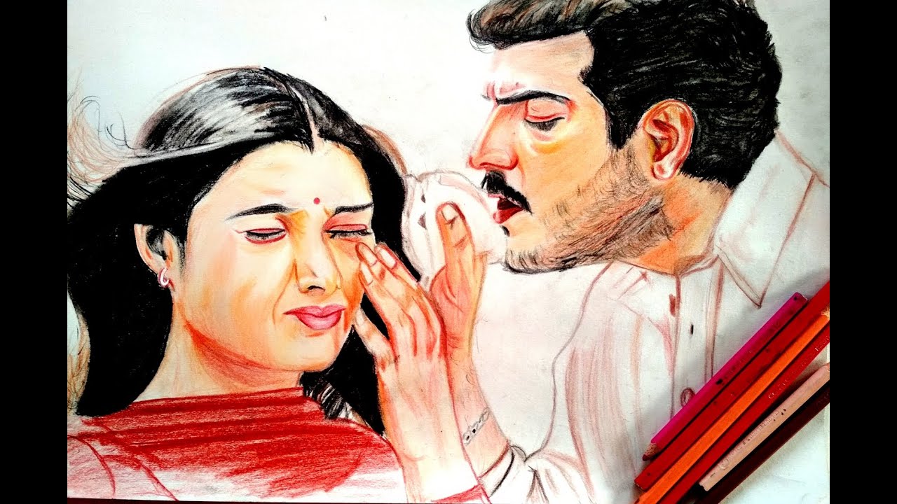 Thala ajith&tabu colour pencil drawing step by step/how to draw Thala ...