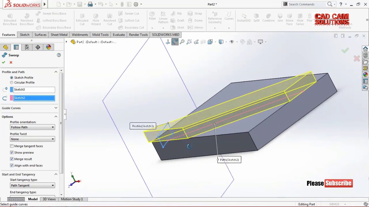 #SolidWorks #Sweep Command with align face option - YouTube
