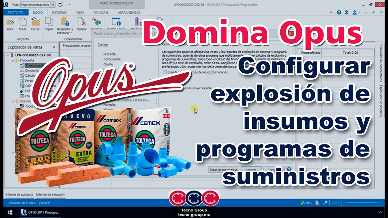 OPUS. Configurar explosión de insumos y programas de suministros - YouTube