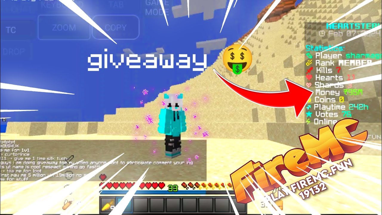DOING GIVEAWAY IN FIRE MC SERVER @PSD1 SERVER II HEARTSTEAL II - YouTube