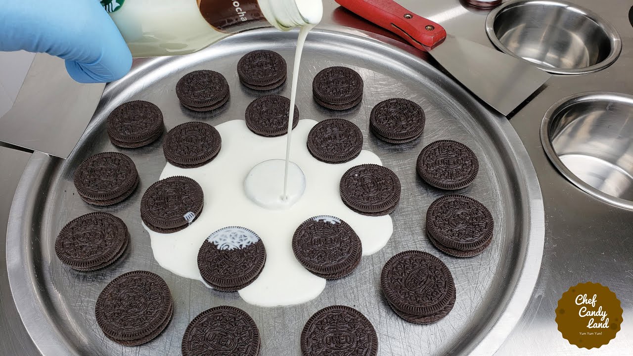 Massive OREO Ice Cream Rolls how to make rolled fried Ice Cream with ...