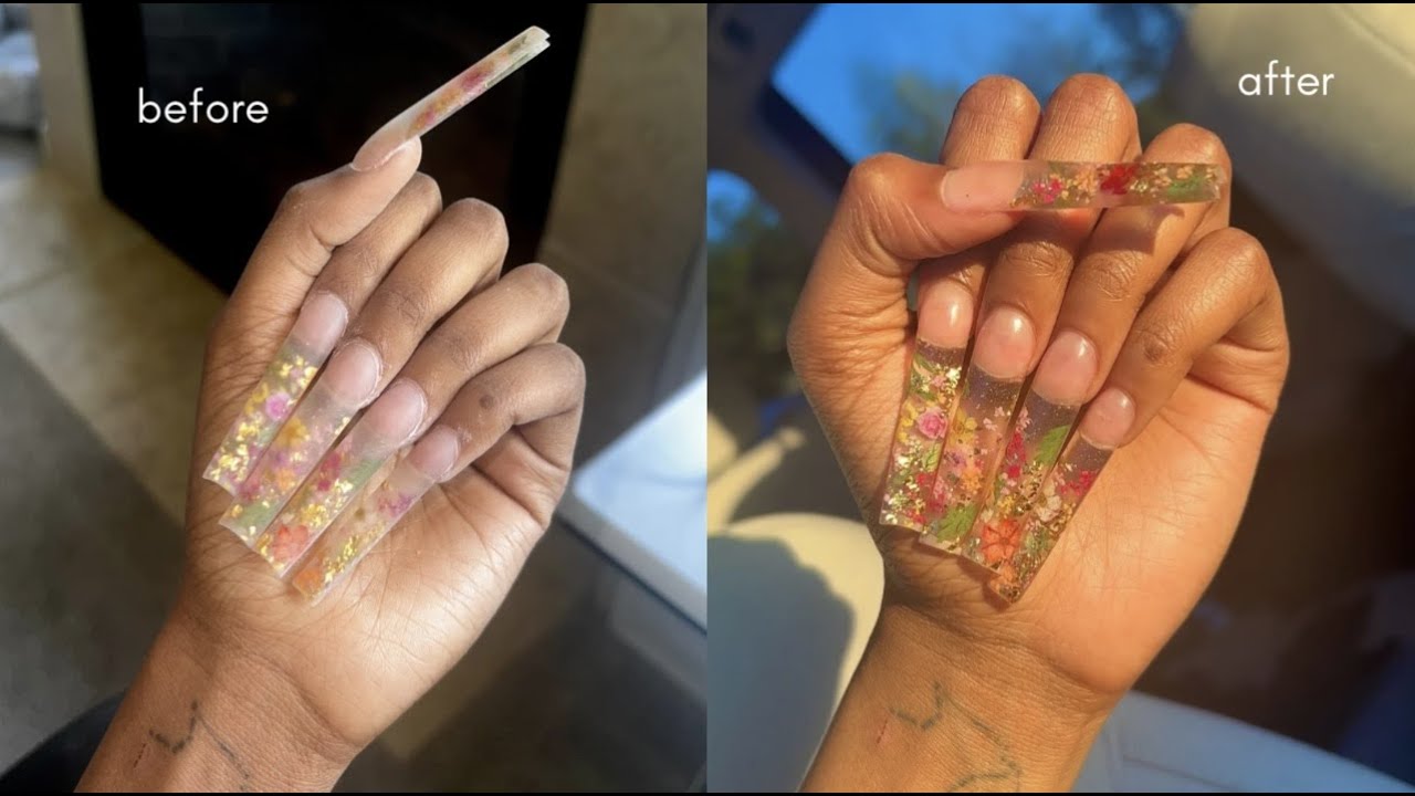 NAIL VLOG: XXL Square Encapsulated Dried Flower Clear Acrylic Set - YouTube