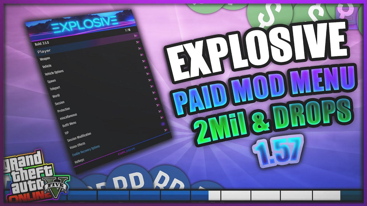 **EXPLOSIVE MOD MENU** | GTA 5 ONLINE 1.57 | MONEY DROP 2MIL | PAID MOD ...