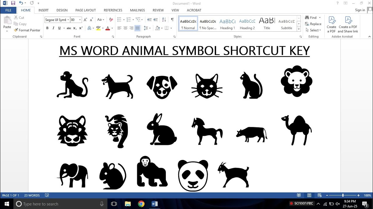 MS Word Shortcut key for Animal Symbol| Quick Way to Insert Animal ...