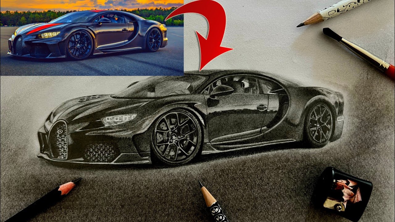 How to draw a realistic Bugatti | Bugatti Chiron - YouTube