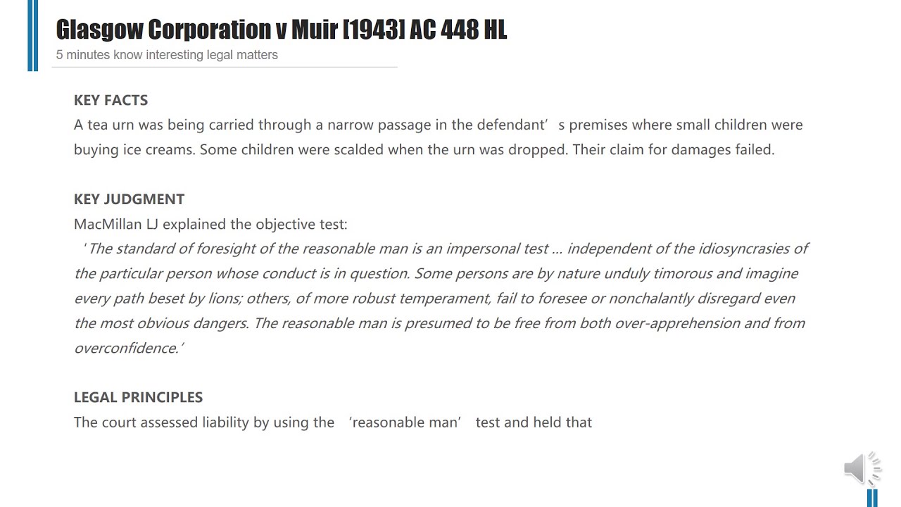 [Case Law Tort] [the 'reasonable man' test] Glasgow Corporation v Muir ...
