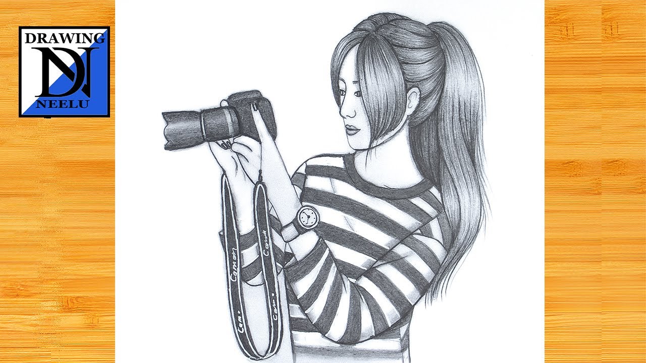 How to draw a Beautiful Girl holding camera || Pencil sketch for ...