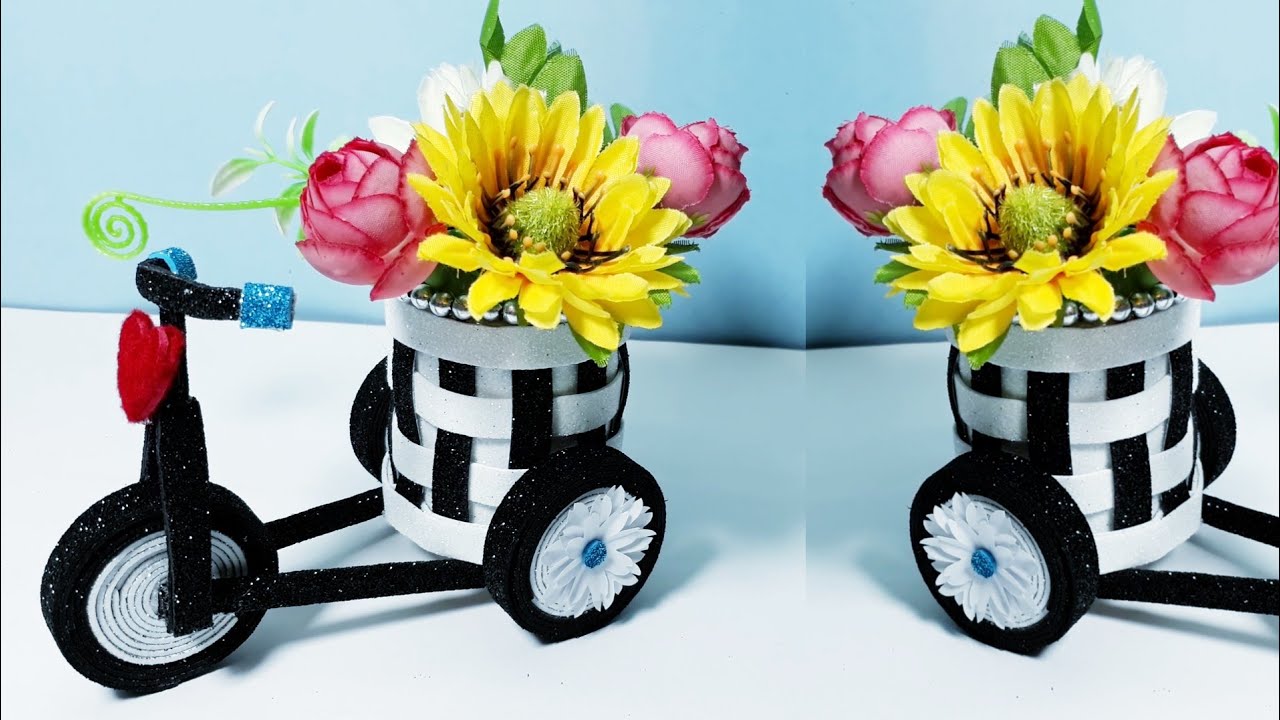 Easy Art And Craft: How To Make Tricycle Flower Vase Tutorials | Cycle ...