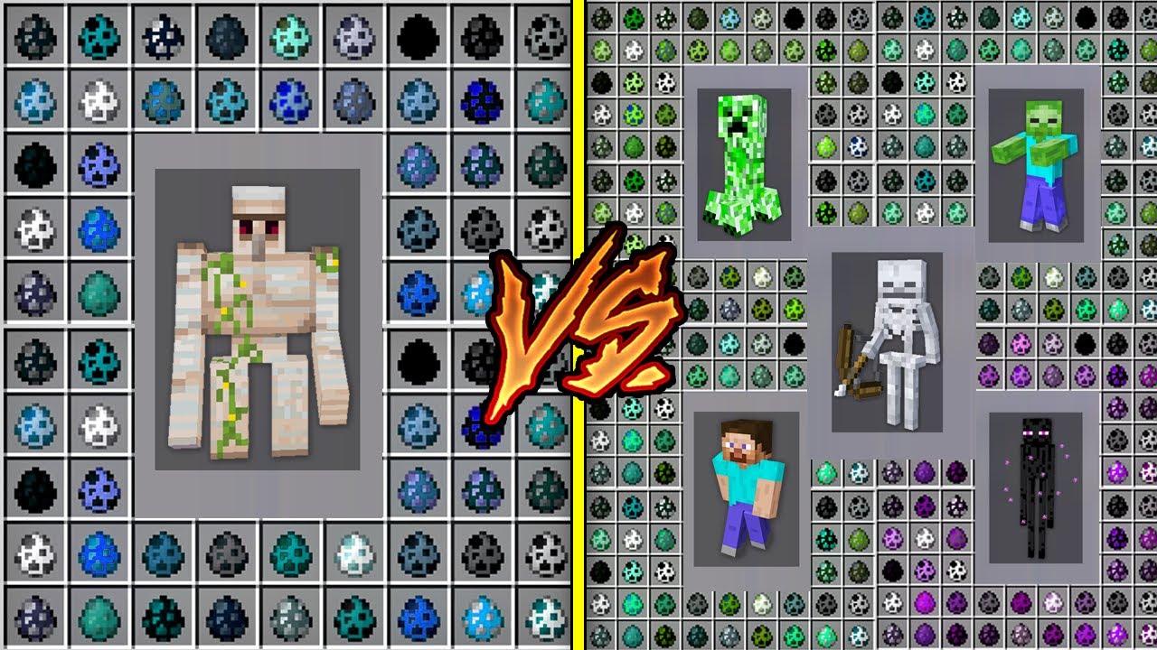 WHAT IF YOU SPAWN STEVE ZOMBIE SKELETON CREEPER ENDERMAN EGGS vs GOLEM ...