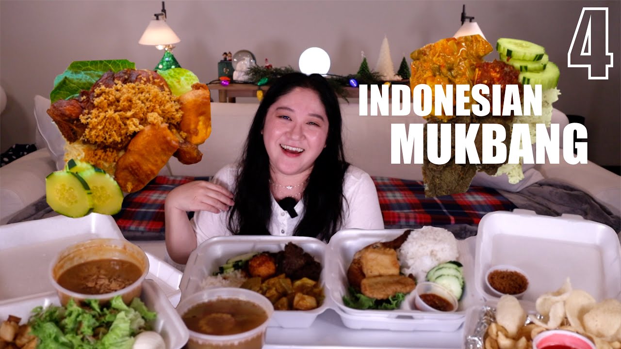 Indonesian Food Mukbang ~ Ayam Penyet (smashed chicken) & Nasi Padang ...