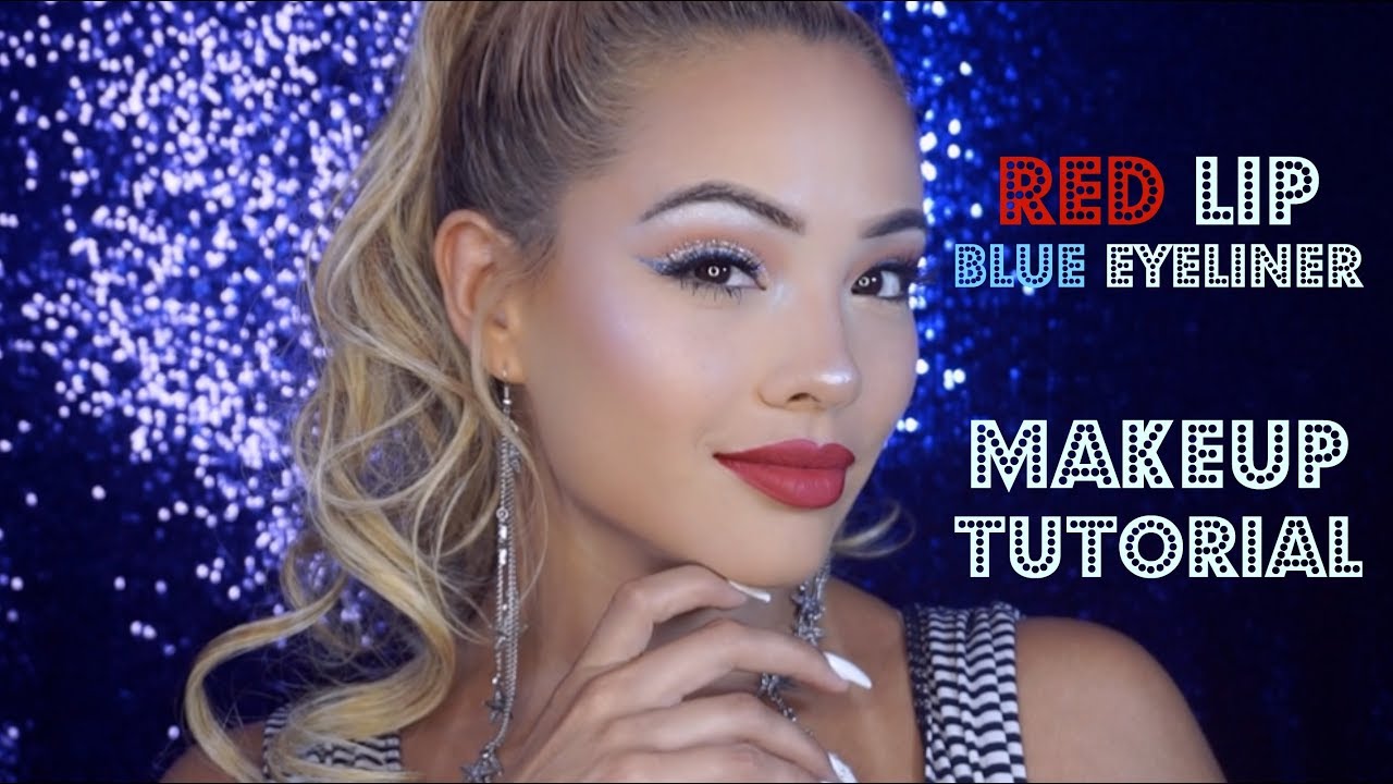 Red Lip Blue Eyeliner Makeup Tutorial - YouTube