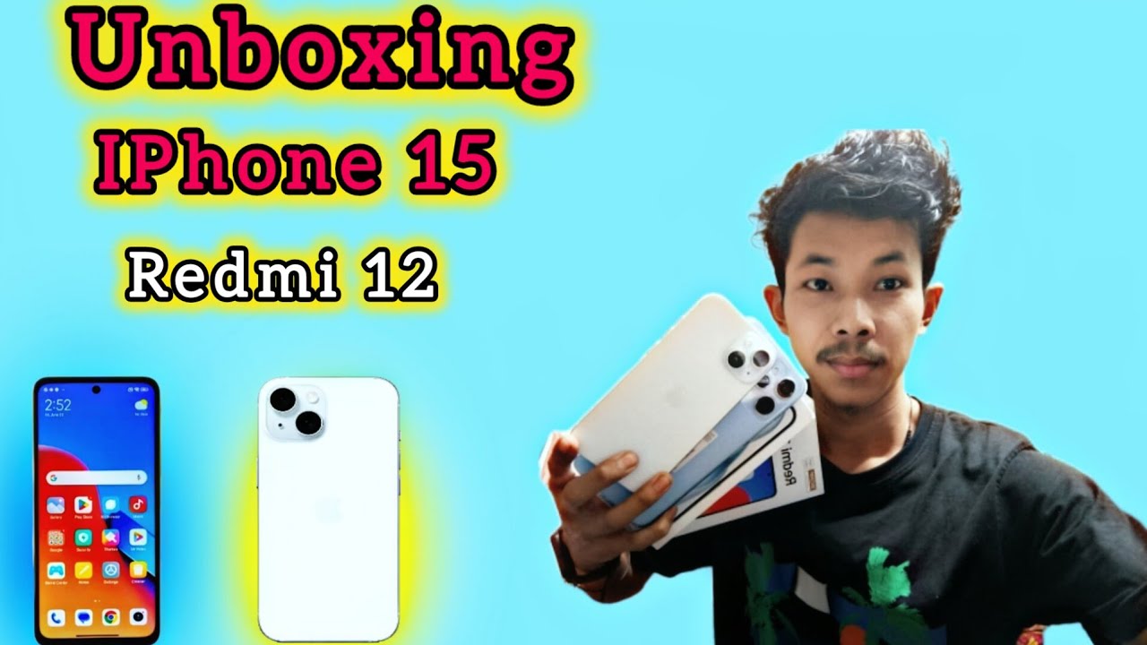 unboxing iphone 15 + redmi 12 😍 - YouTube