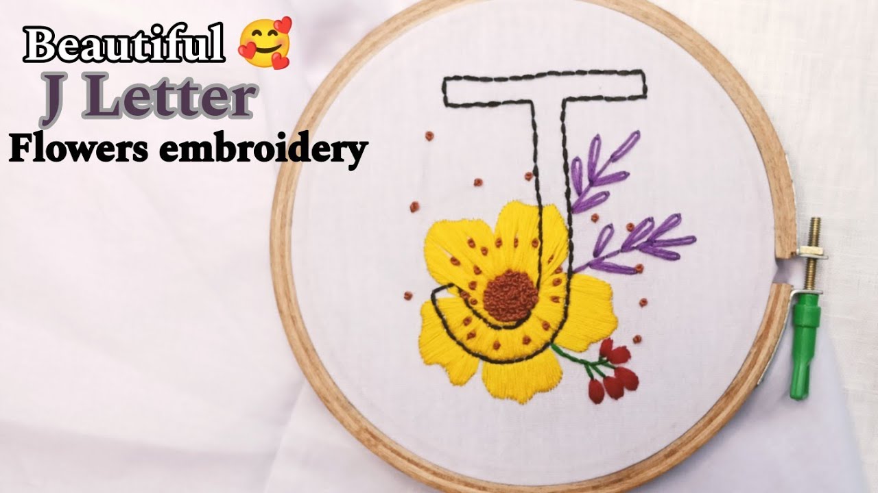 Floral letter J Embroidery tutorial 🦋 Monogram Embroidery for beginners ...