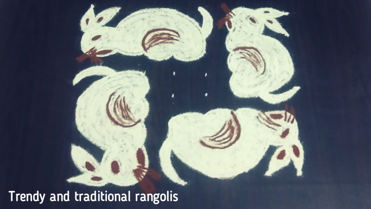 Daily rangoli designs | Easy rabbit rangoli with 8x8 dots | Muggulu ...