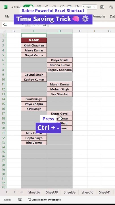 Sabse Powerful Excel Shortcut 😱Excel Time Saving Trick @pakhikori2000 #youtubeshorts #excel # ...