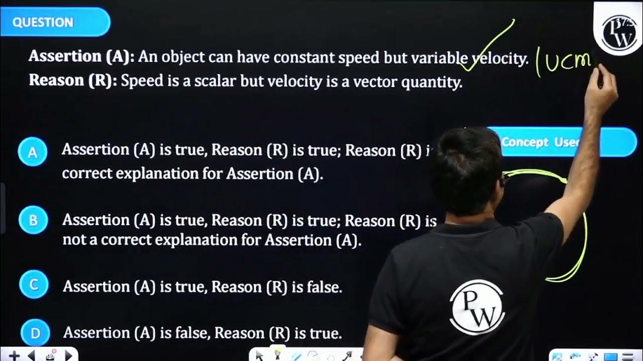 Assertion (A): An object can have constant speed but variable velocity. Reason (R): Speed is a s ...