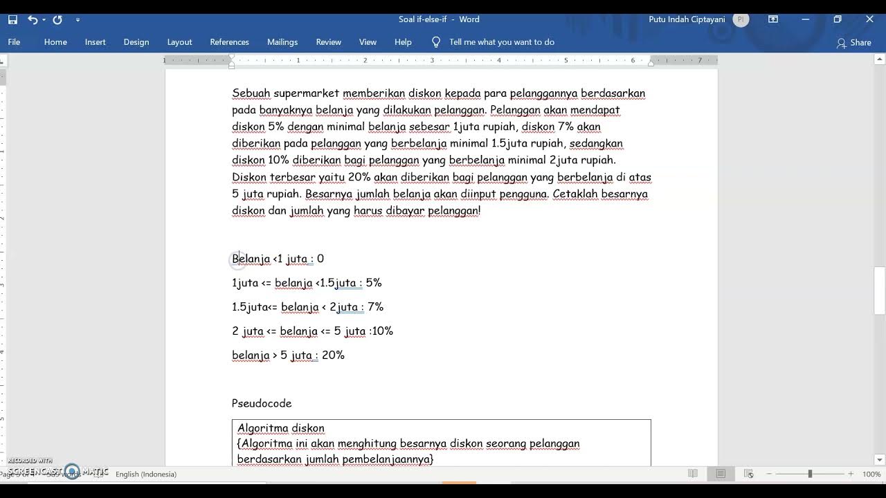 14. Algoritma Penentuan Diskon Supermarket (if-else if) Menggunakan ...
