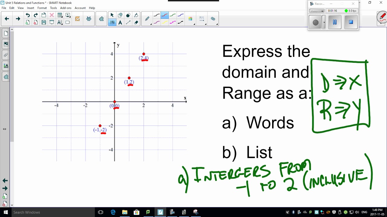 5 4 3 Domain and Range Using Words and List Method - YouTube