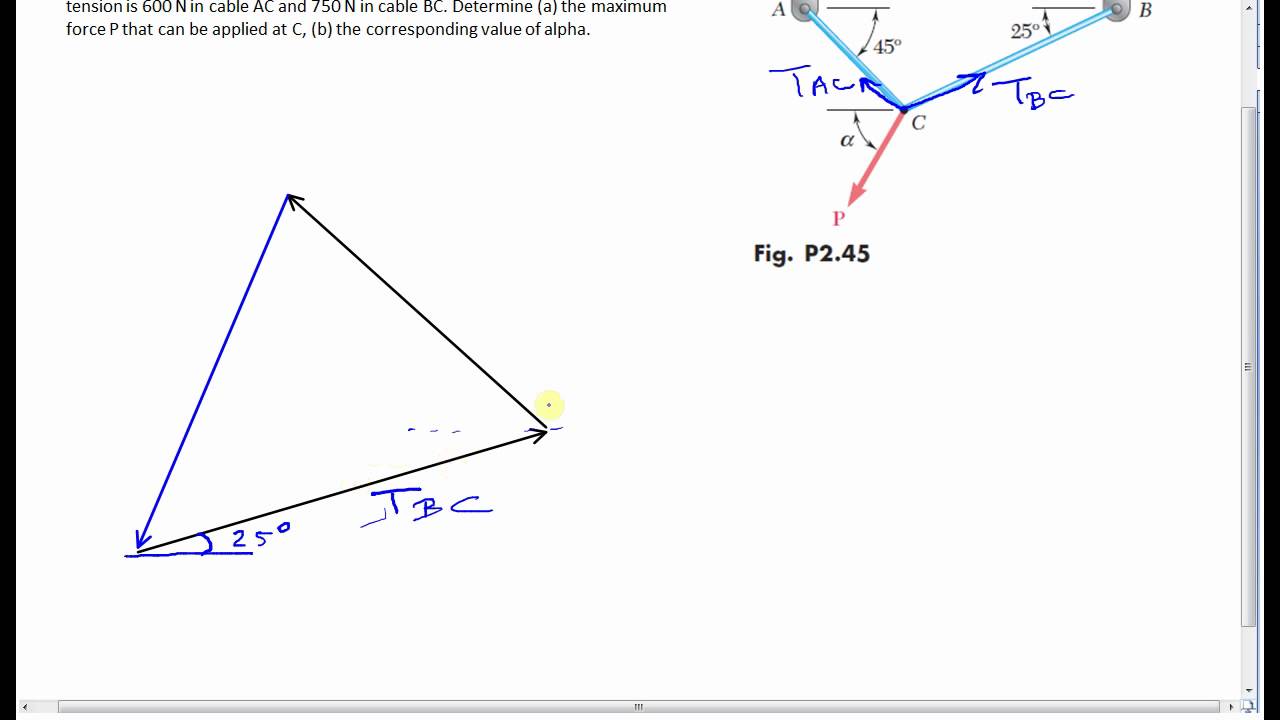 2D Resultant Force P 2.57 forces triangle - YouTube