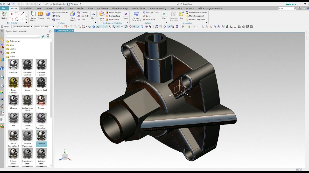 SIEMENS NX - Modeling Complex Part ( Hole, Part Design, Render ) - YouTube