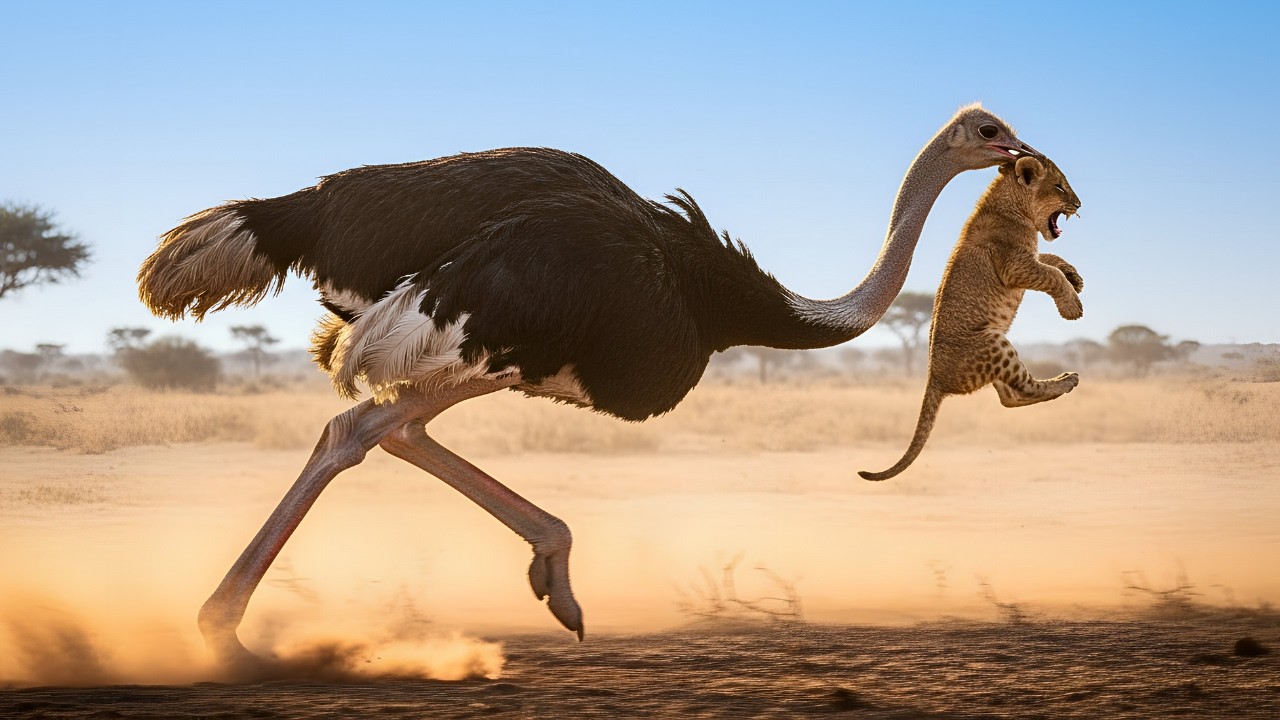 Ostrich Turns Predator on a Lion Cub! The Hunt Reversed - YouTube