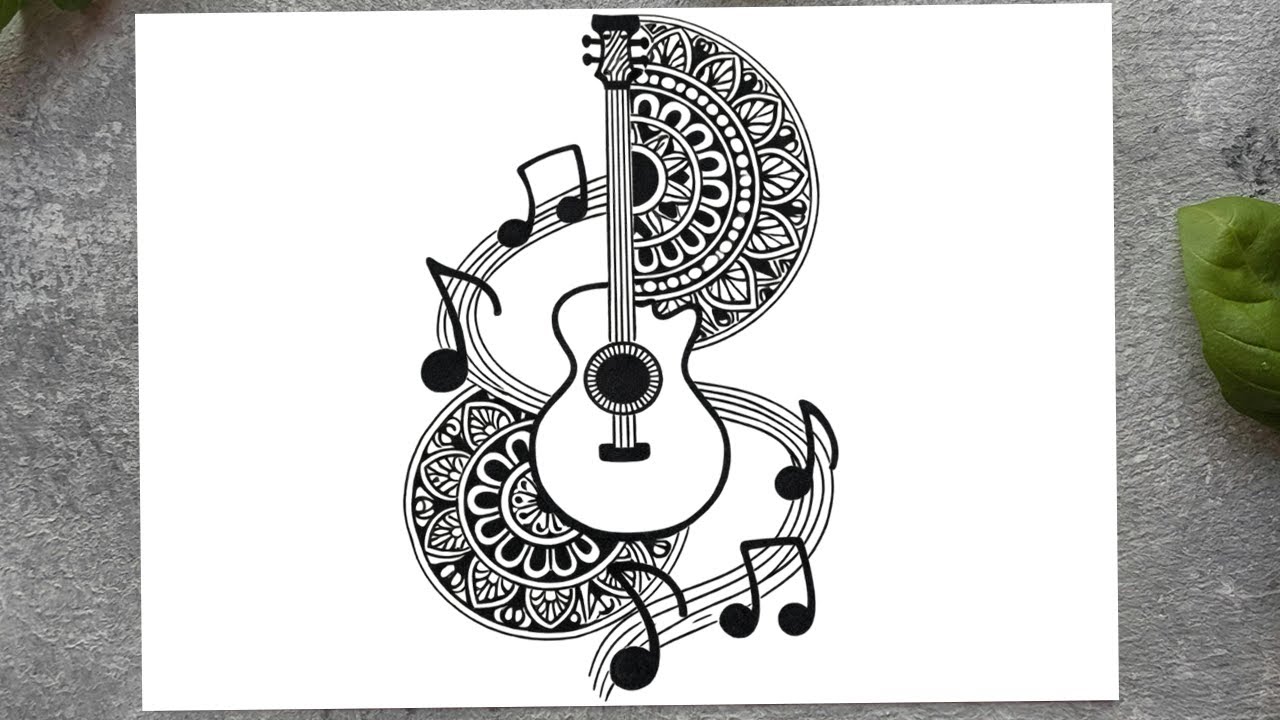 Musical Mandala Art Drawing | Guitar Mandala Sketch | Easy Music ...