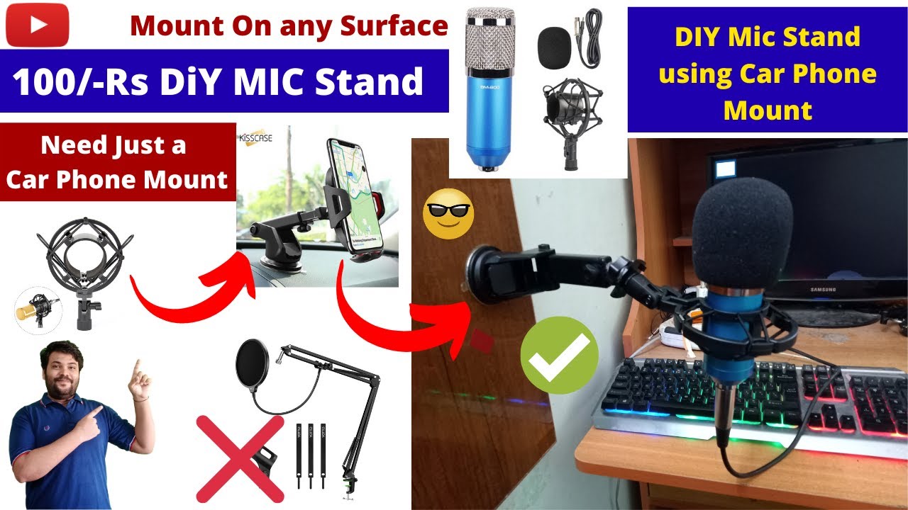 Diy Mic Stand using car Phone Mount Best Condenser Mic DIY Cheapest Mic ...