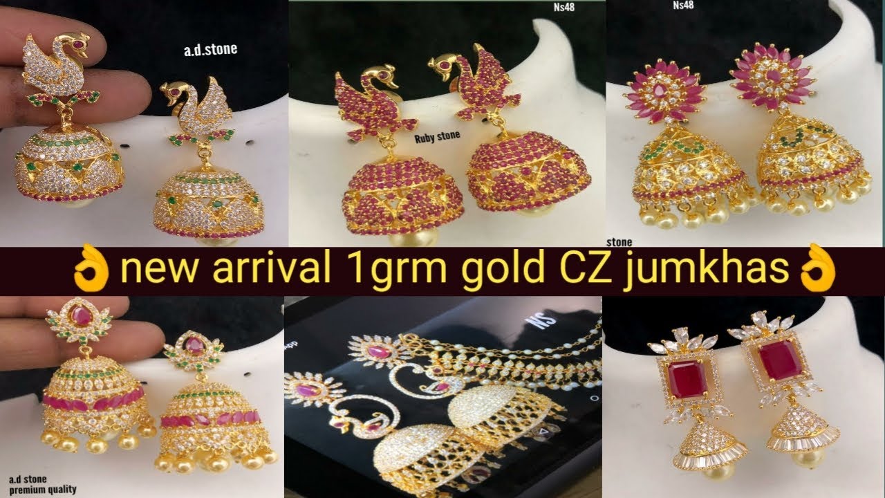 New Arrival 1grm Gold CZ Jumkhas wholesale Online Jewellery YouTube new-arrival-1grm-gold-cz-jumkhas-wholesale-online-jewellery-youtube
