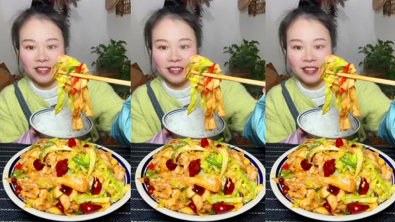 Delicious Chinese Food Eating Show 😋 Fried Pork With Vegetables, Fried ...