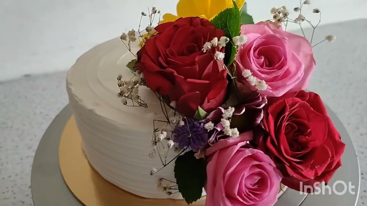 fresh flowers cake|birthday cake|Red Valvet cake - YouTube