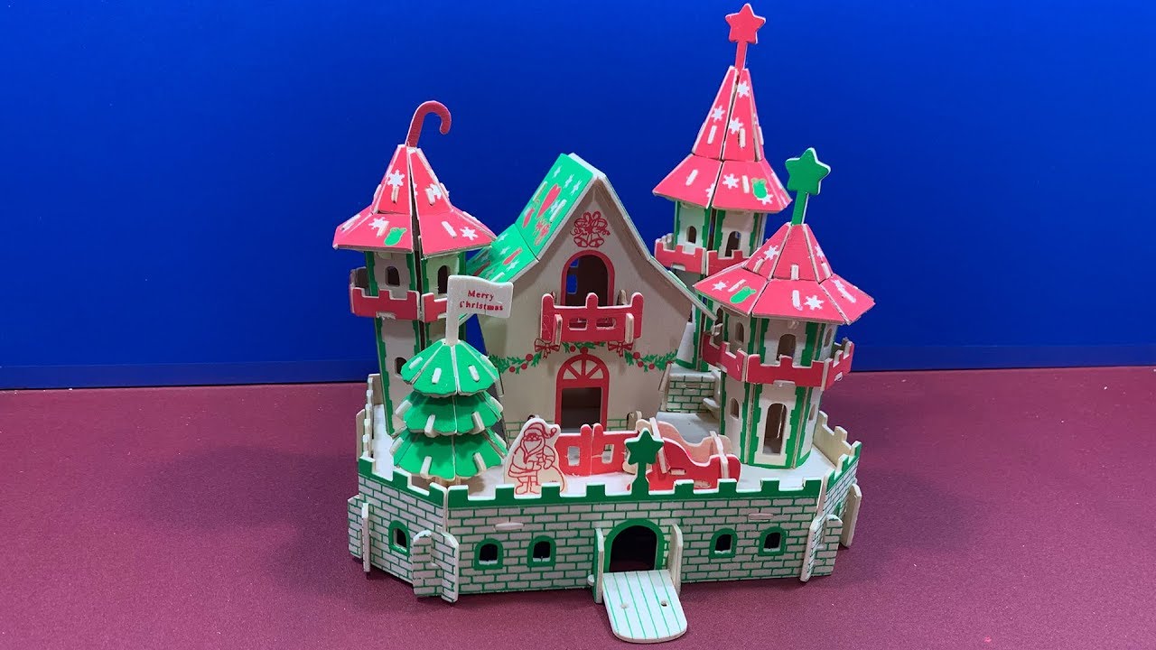 Sea-Land DIY 3D Woodcraft Construction Kit HAPPY CHRISTMAS CASTLE - YouTube