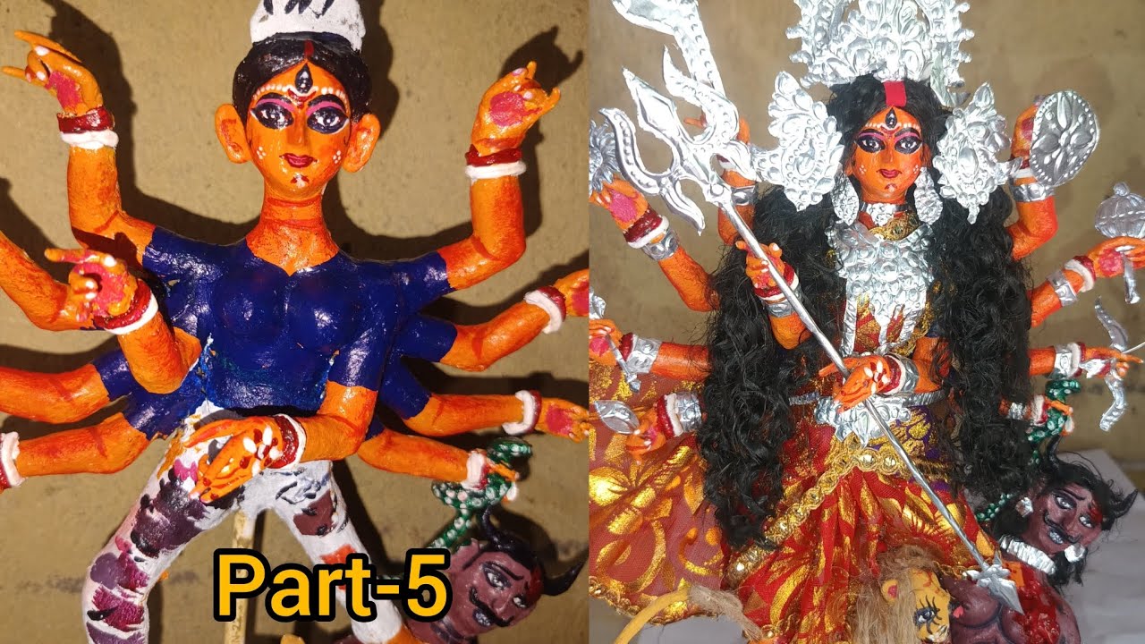 Small durga idol making tutorial part- 5 || maa Durga final look ...