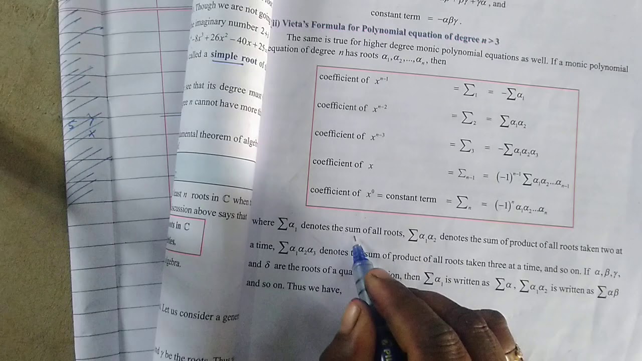 Vieta's formula for polynomial equation of degree n is greater than 3 ...