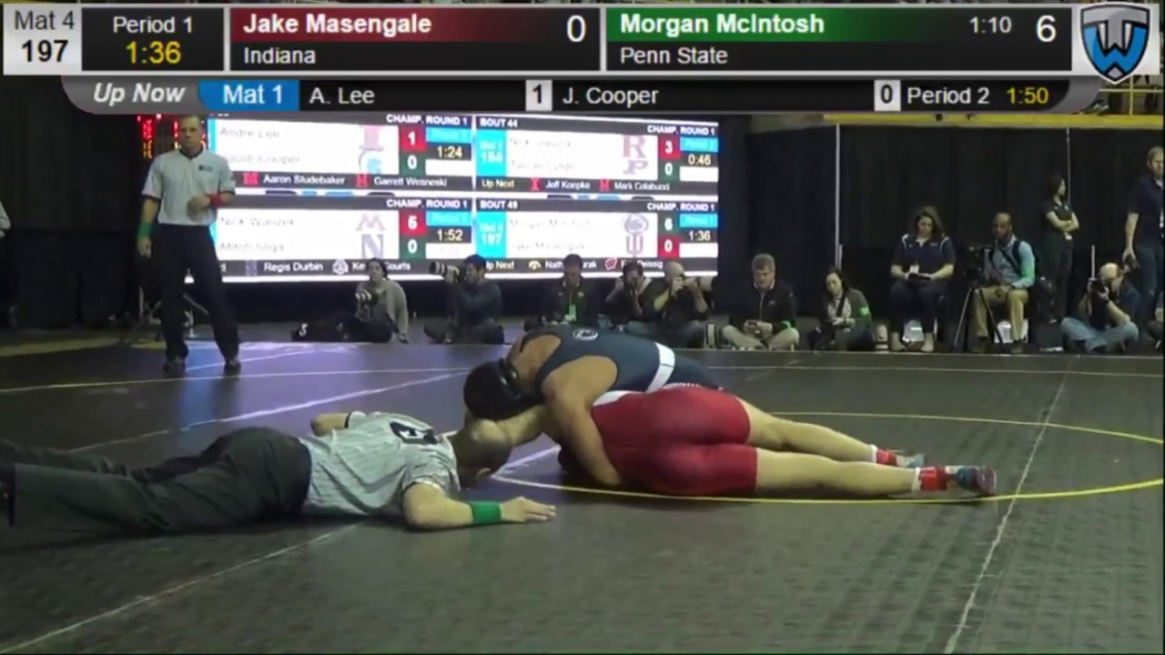 197lbs: Morgan McIntosh (Penn State) fall Jake Mesengale (Indiana ...