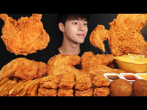 ASMR MUKBANG CRISPY FRIED CHICKEN & CHICKEN NUGGETS & BURGER & FRENCH FRIES & CRISPY CHEESE BALLS