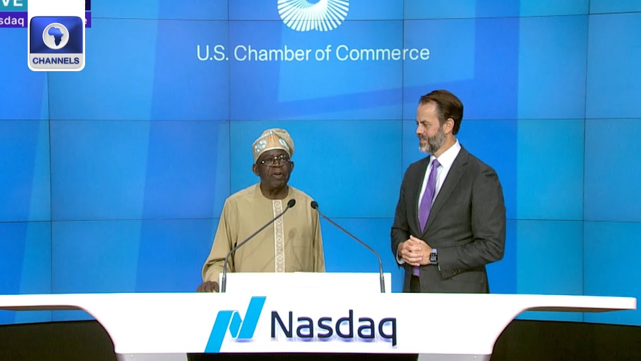 Tinubu Rings Nasdaq Stock Market Closing Bell In New York - YouTube