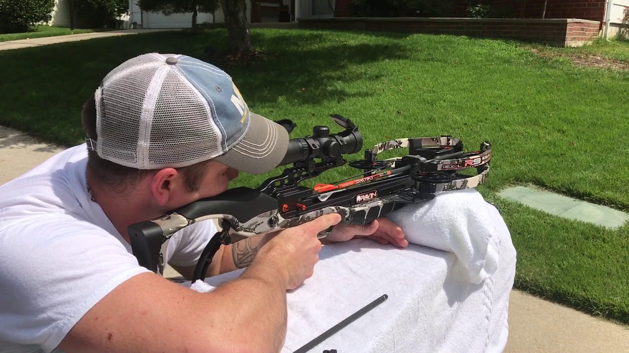 Ravin R9 Crossbow 70 yards first 3 shots - YouTube